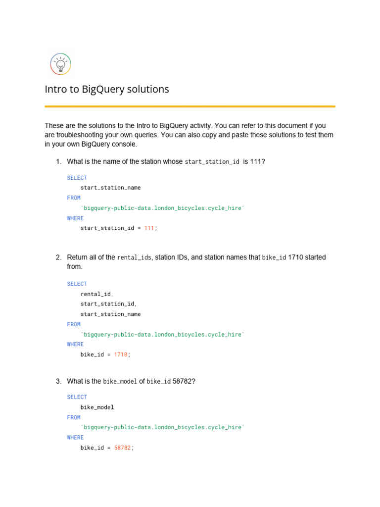 Intro To BigQuery Solutions | PDF