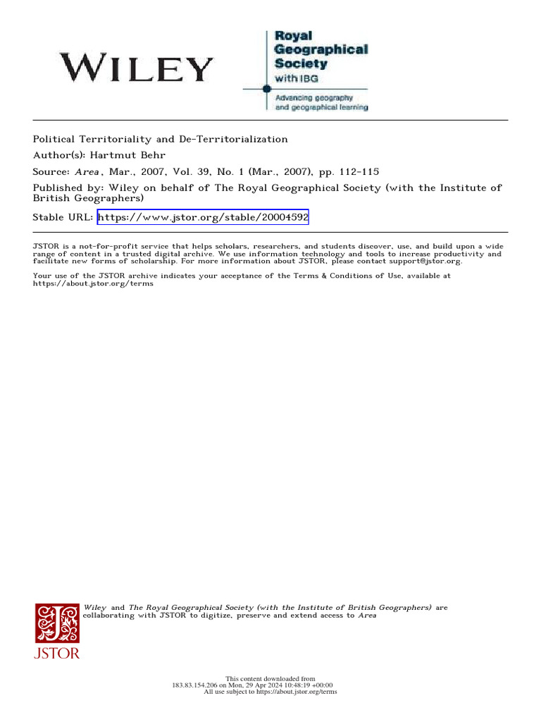 Behr PoliticalTerritorialityDeTerritorialization 2 240430 150421 | PDF ...