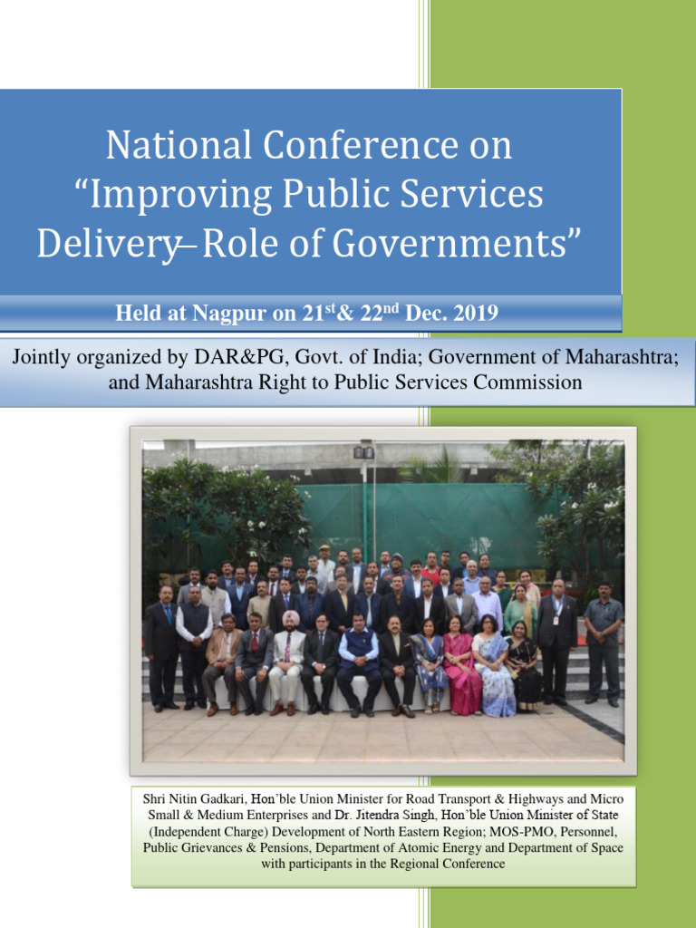 National Conference On Public Service Delivery Pdf Social Science