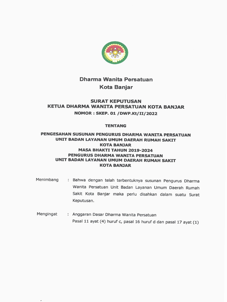 SK Pengurus DWP Rsud | PDF