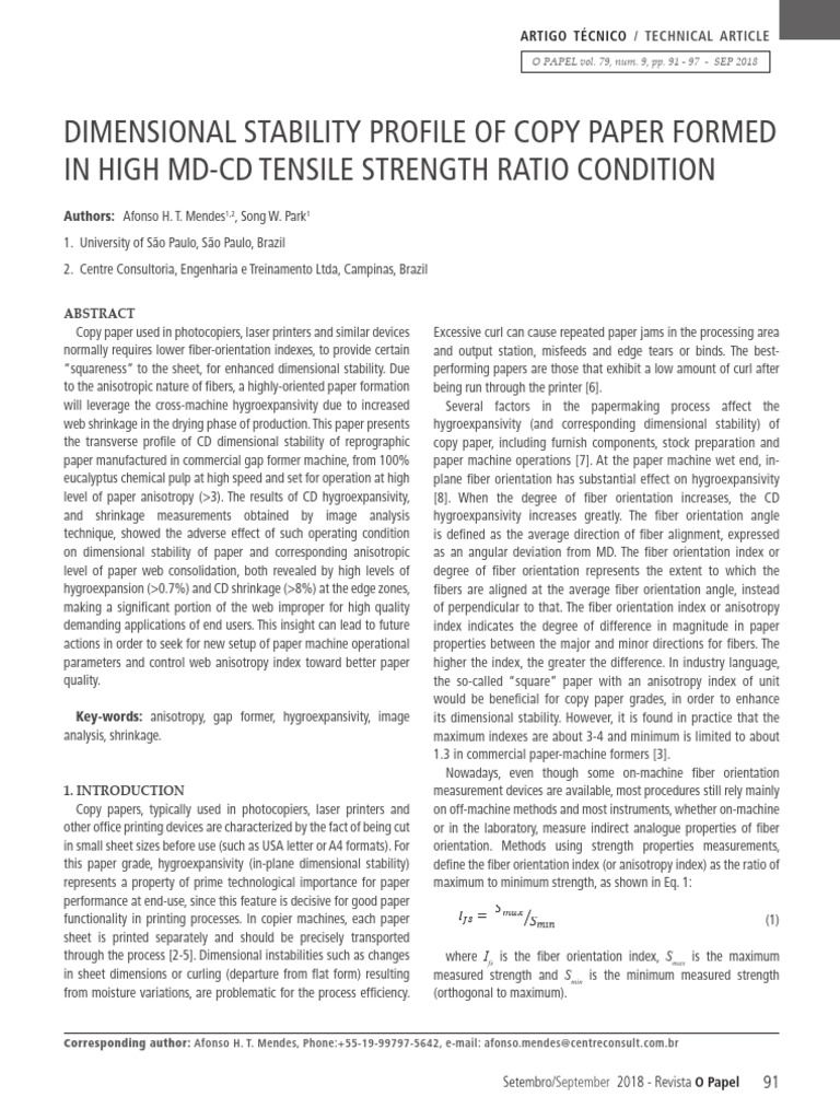 Dimensional Stability Profile of Copy Paper Formed in High MD-CD ...
