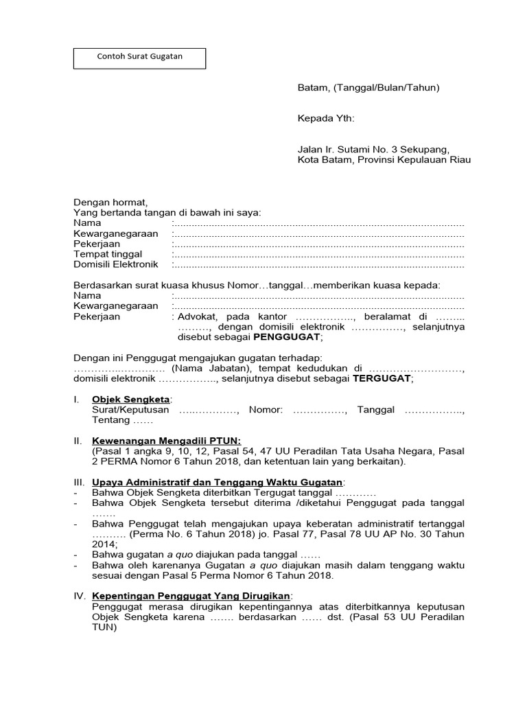 Contoh Surat Gugatan | PDF