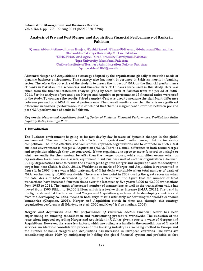 Analysis of Pre and Post Merger and Acquisition Financial Performance ...