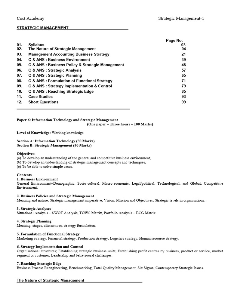 Strategic Management Guide | PDF | Strategic Management | Swot Analysis
