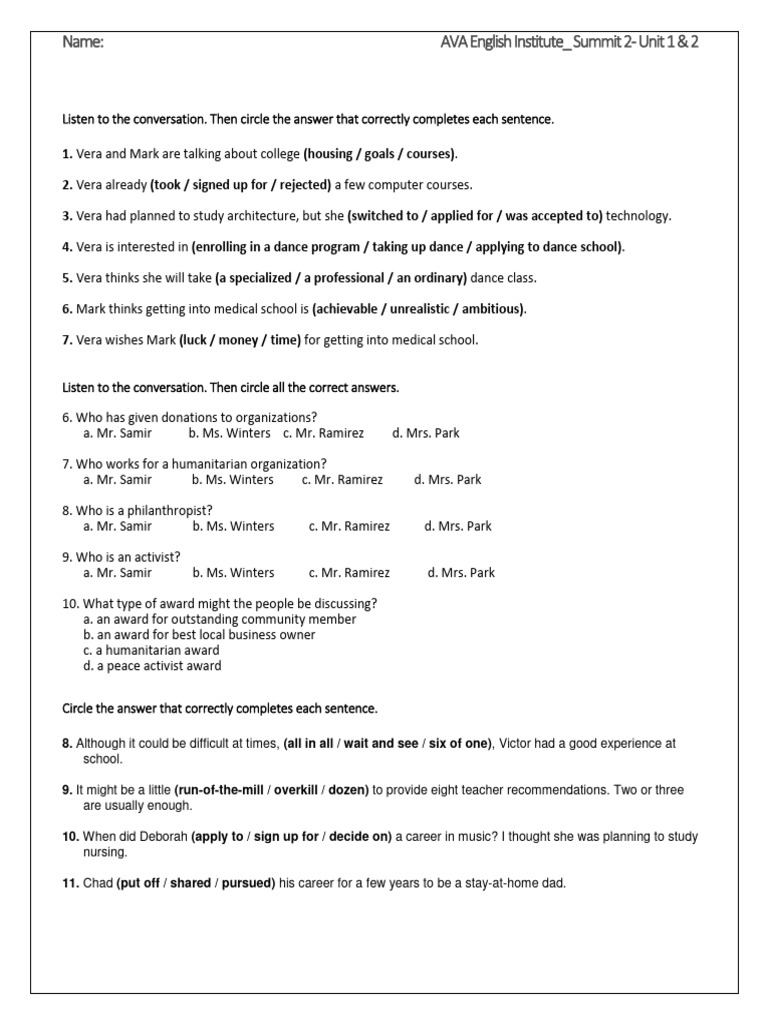 Summit 2 Unit 1 And 2 Pdf