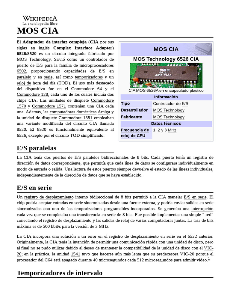 Adaptador de Interfaz Compleja MOS 6526 | PDF | Ciencias de la ...
