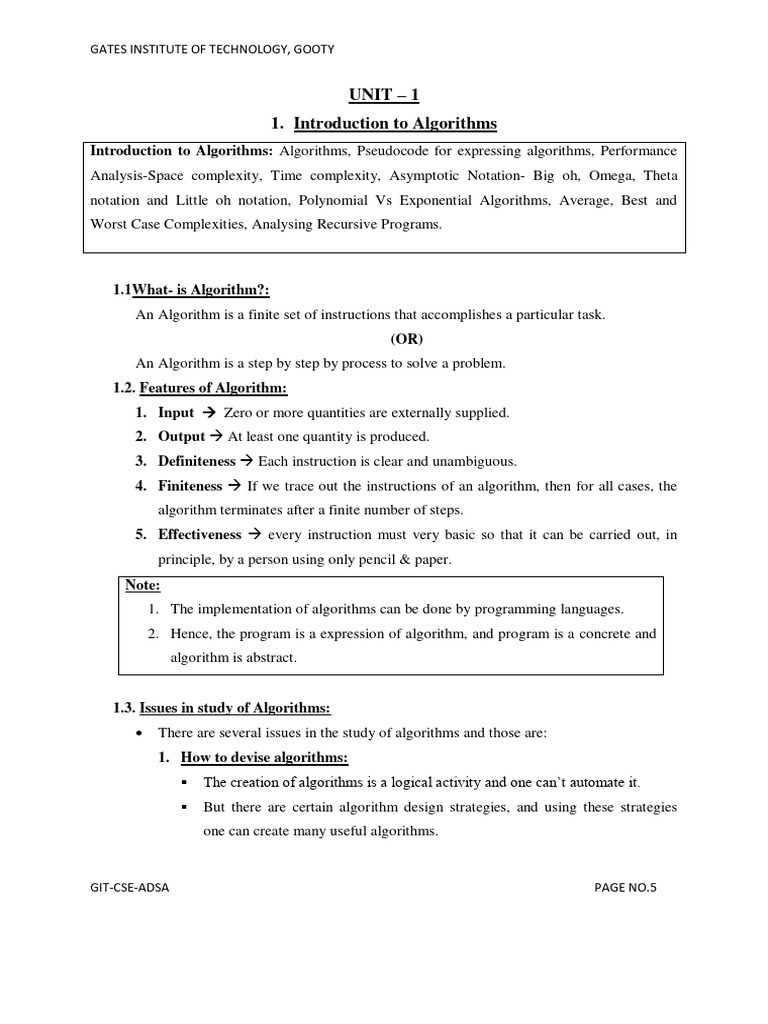 Adsa Unit - 1 | PDF | Time Complexity | Algorithms Adsa Unit - 1 | PDF | Time Complexity | Algorithms