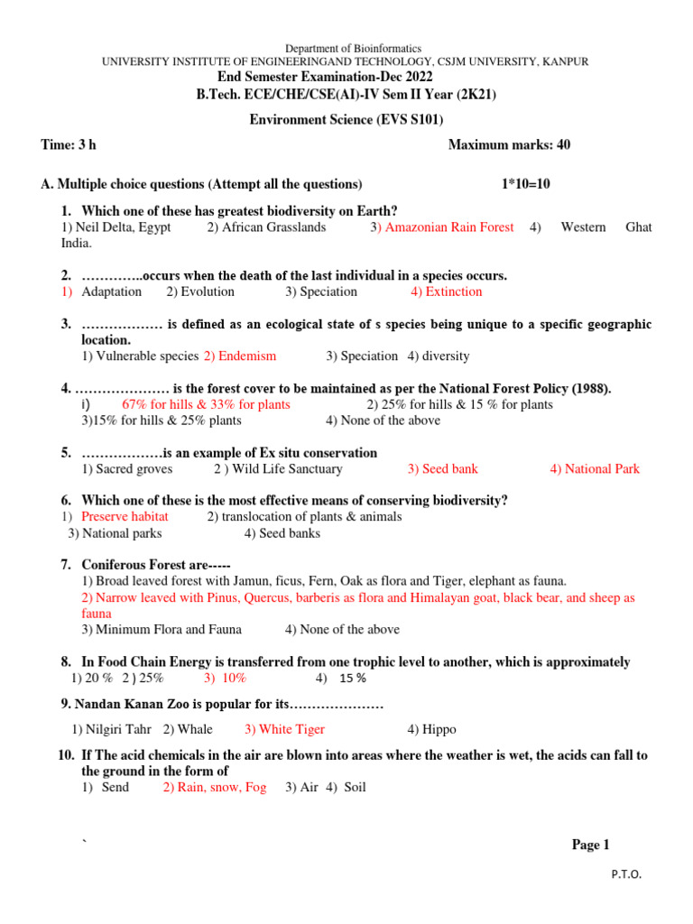 Environment Science Exam Questions 2022 | PDF | Energy Development ...