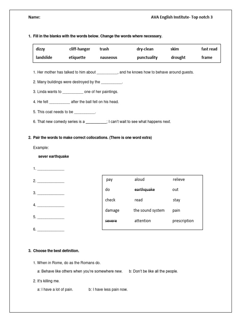 Top Notch 3a Test - Units 1-5 | PDF