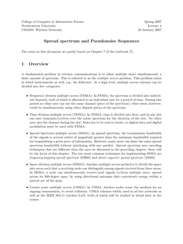 Spread Spectrum and Pseudonoise Sequences | PDF | Channel Access Method | Code Division Multiple ...