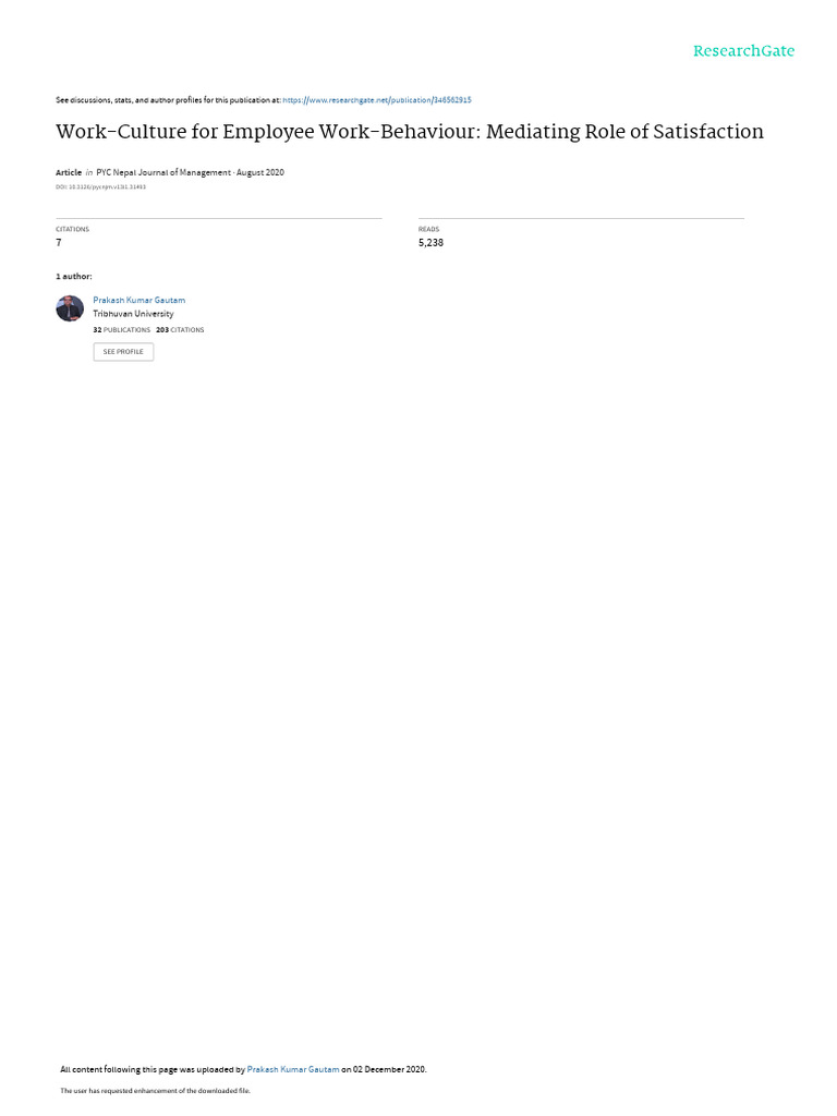 Work CultureforEmployeeWork Behaviour | PDF | Organizational Culture ...