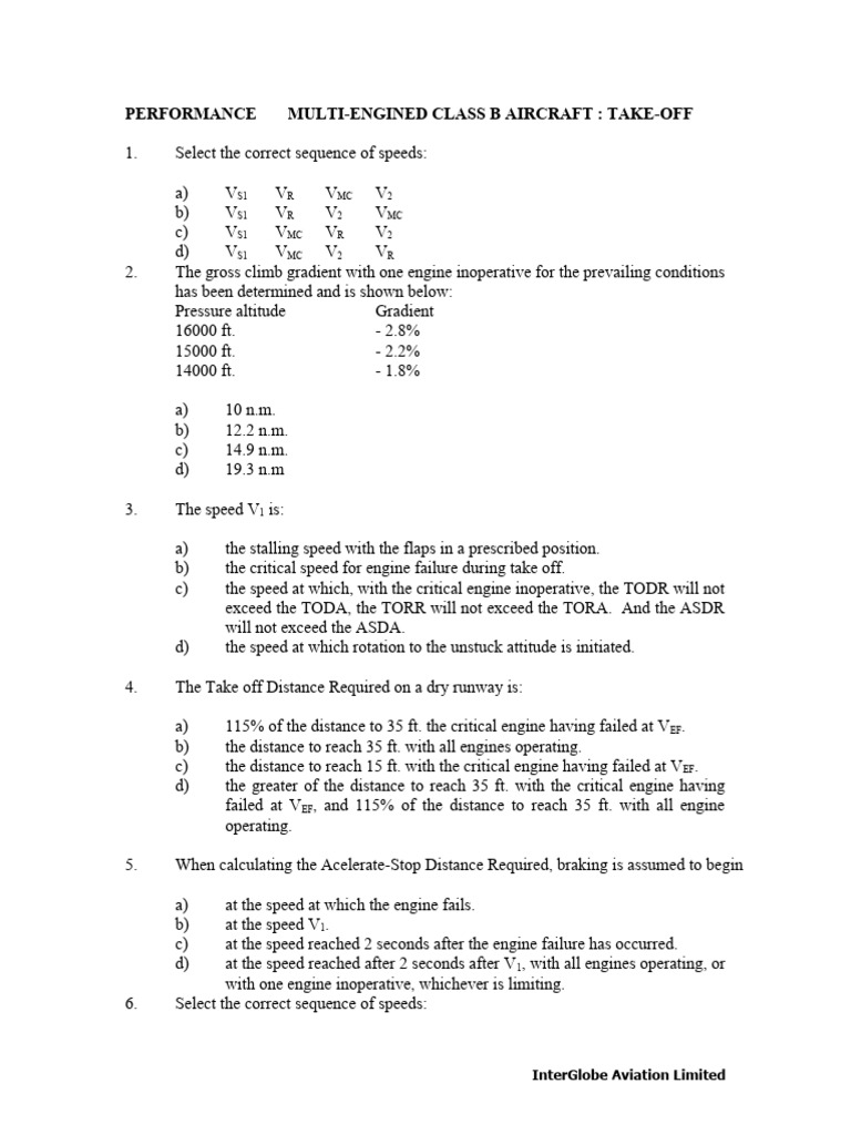 Performance - Multi-Eingined Class B Aircraft | PDF | Takeoff | Aviation