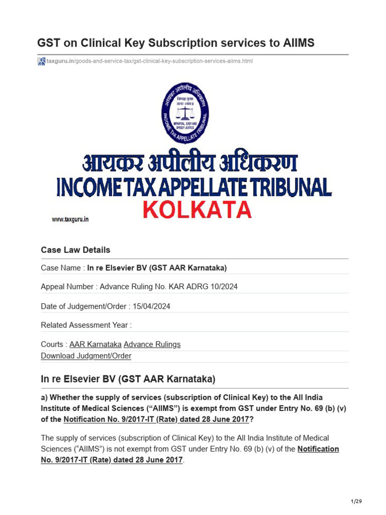 Taxguru - in-GST On Clinical Key Subscription Services To AIIMS | PDF | Internet | Databases