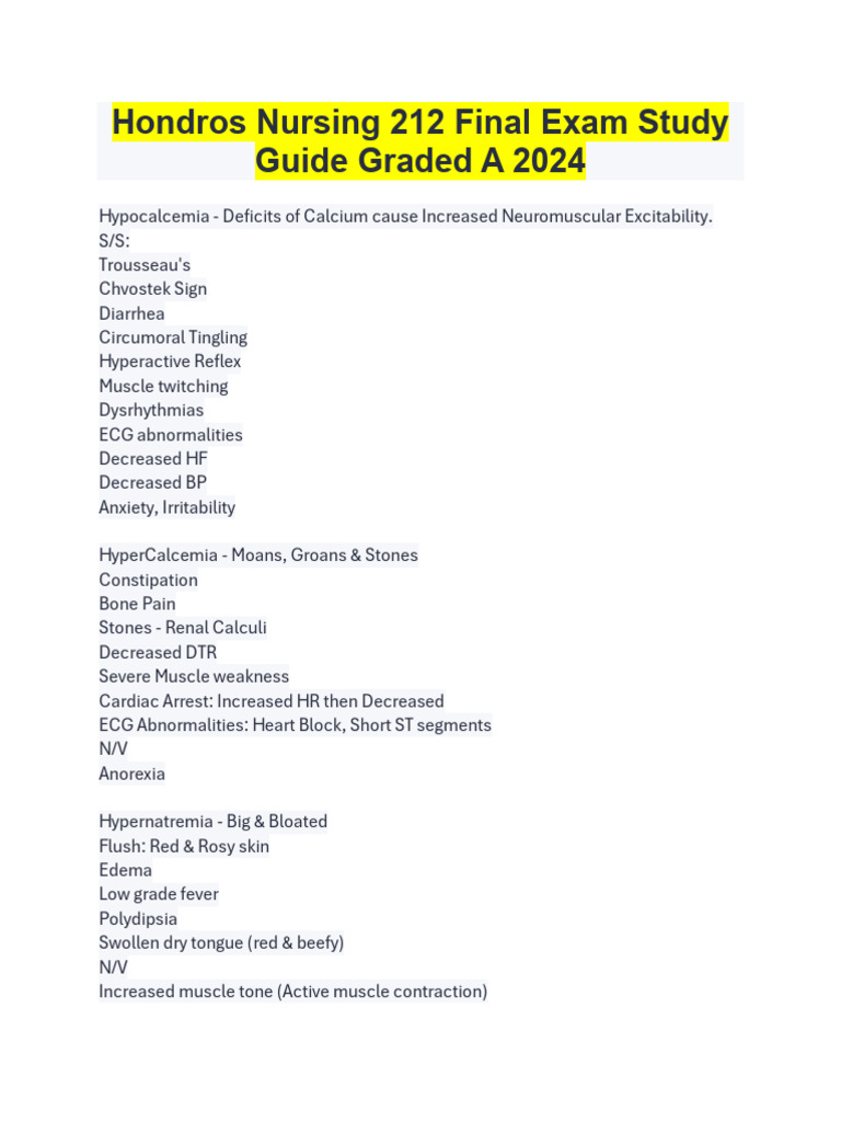 Hondros Nursing 212 Final Exam Study Guide Graded A 2024 | PDF | Cancer ...