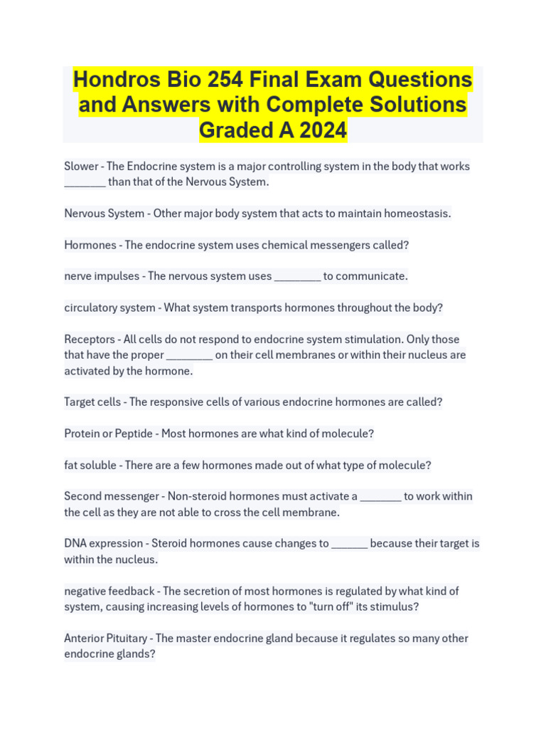 Hondros Bio 254 Final Exam Questions and Answers With Complete ...