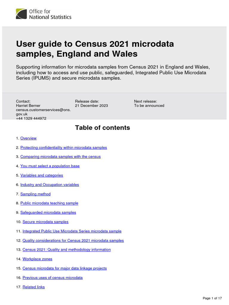 User Guide To Census 2021 Microdata Samples, England and Wales | PDF | Census | Sampling ...