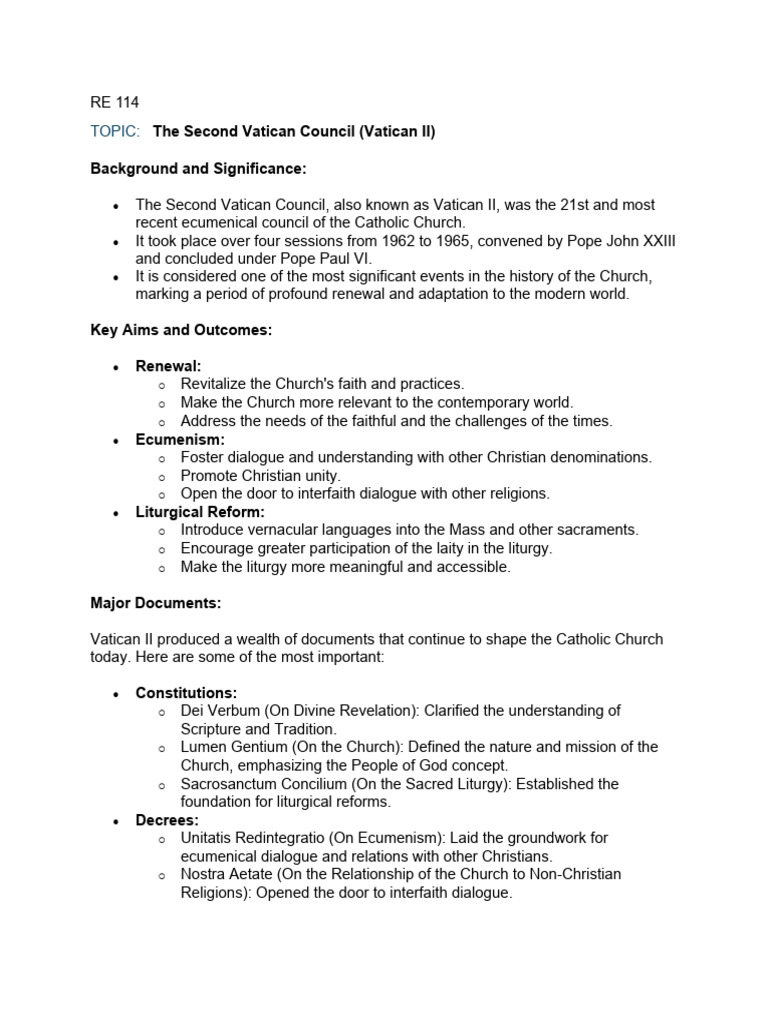 Re 114 Vatican Council Ii Notes | PDF | Second Vatican Council ...