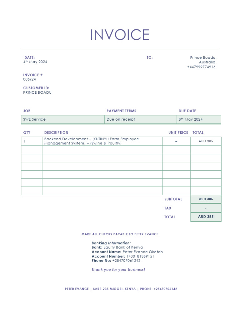 Invoice for Backend Development Services | PDF