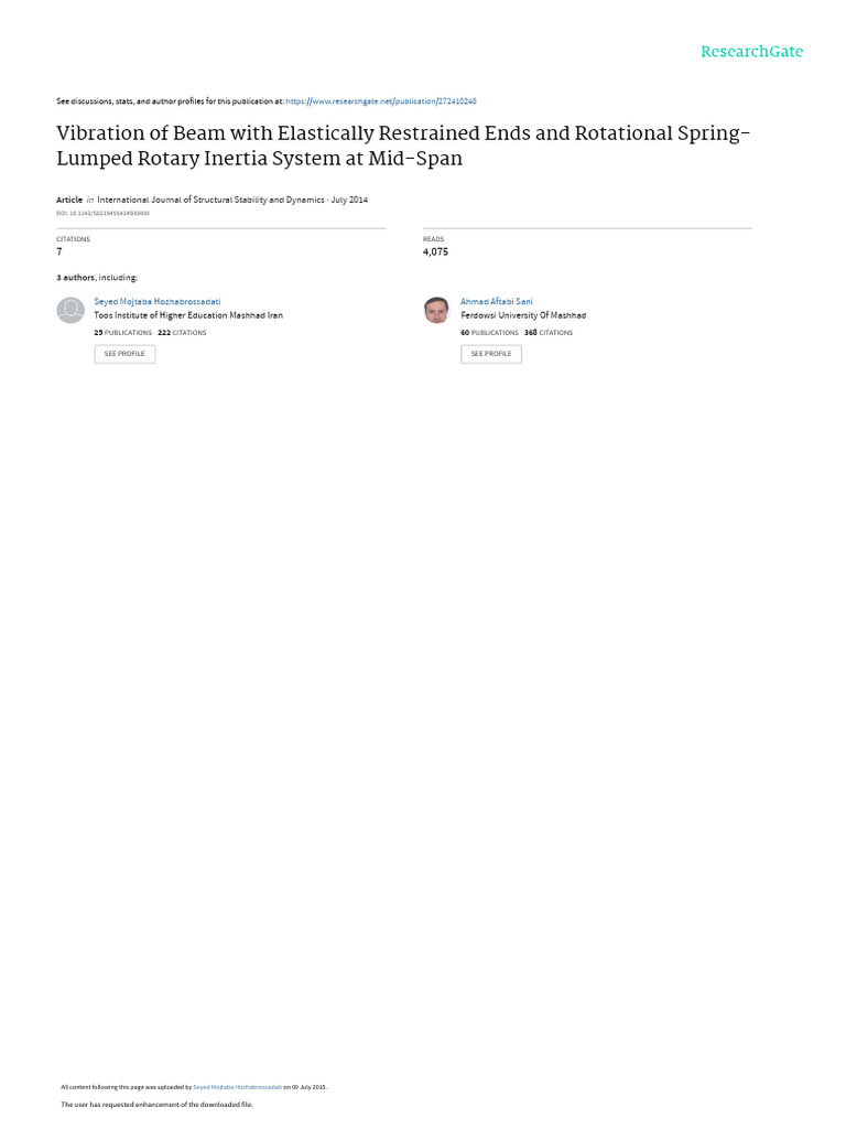 Vibration of Beam With Elastically Restrained Ends and Rotational Spring-Lumped Rotary Inertia ...