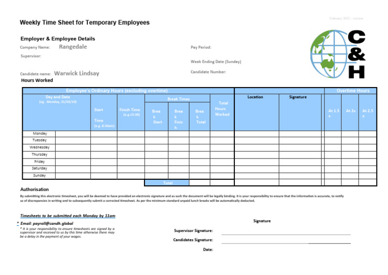 CH Temp Timesheet | PDF | Overtime | Economies