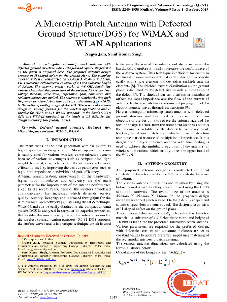 Microstrip Patch Antenna for WLAN/WiMAX | PDF | Antenna (Radio ...
