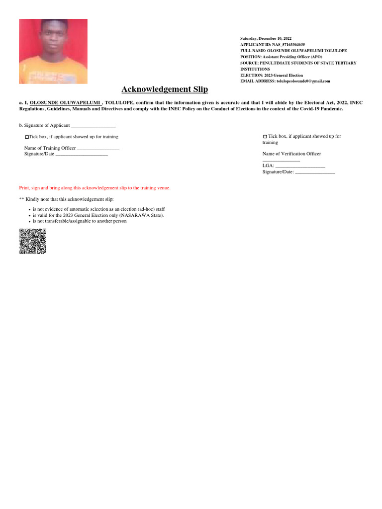 2023 Election Acknowledgement Slip | PDF
