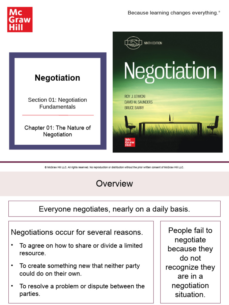 Lewicki Negotiation 9e PPT Ch01 ACCESS | PDF | Negotiation | Psychological Concepts