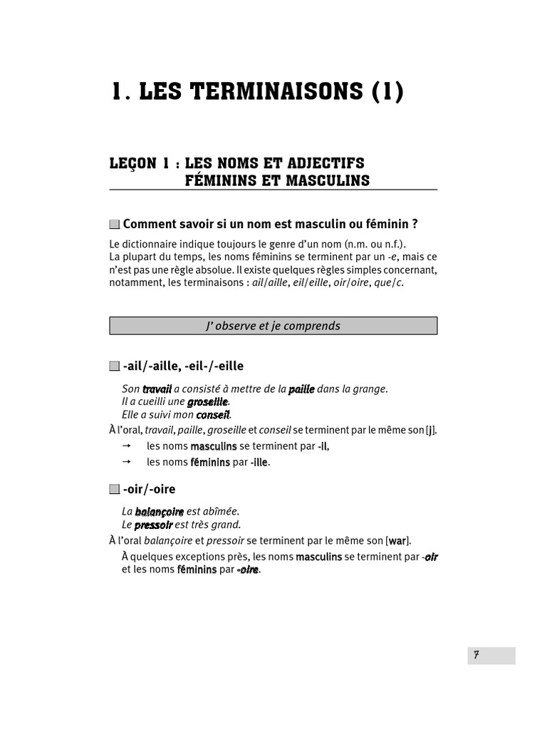 Genre des noms et adjectifs en français | PDF | Verbe | Syntaxe