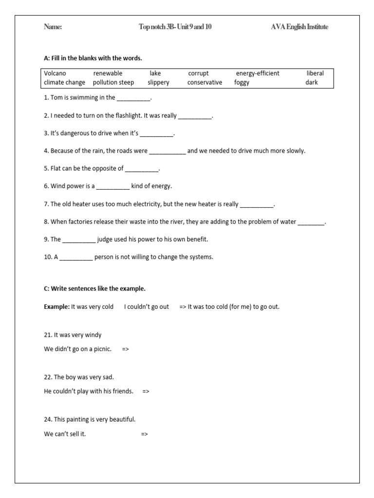 Top Notch 3B: Units 9 & 10 Exercises | PDF