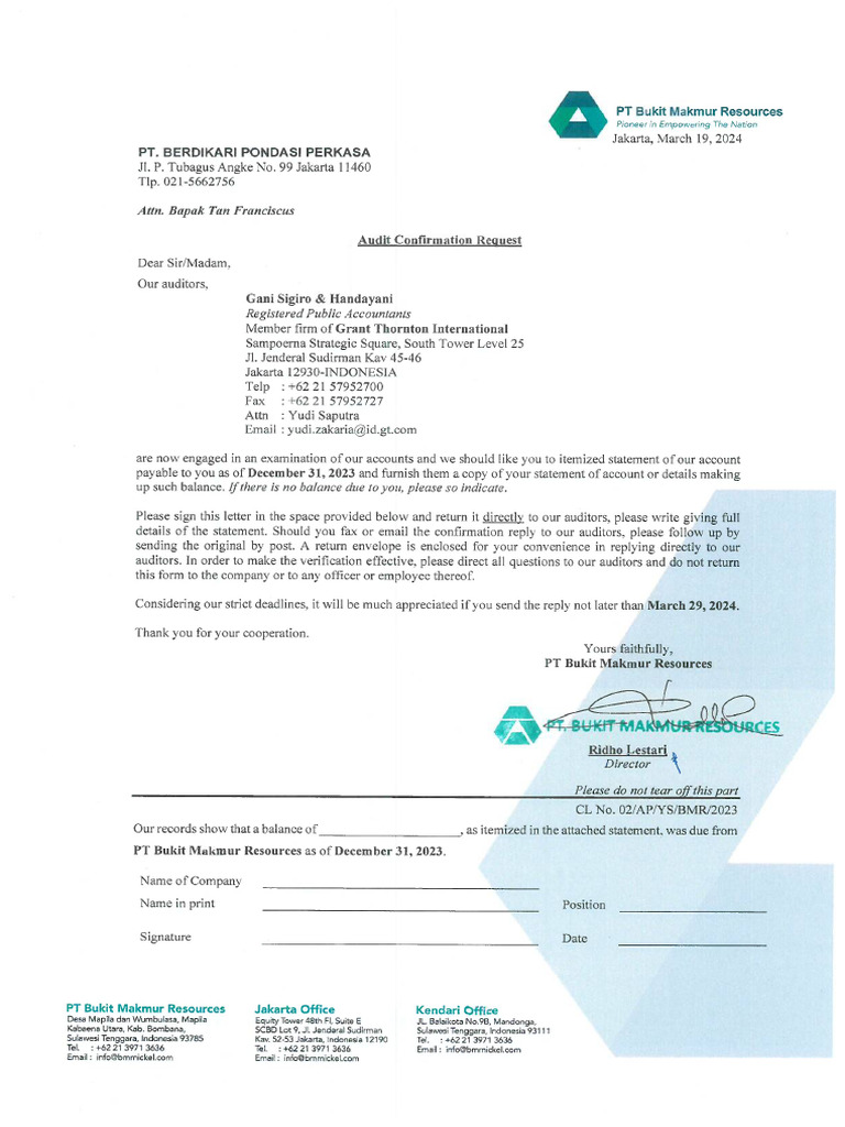 Audit Confirmation Ap-2023-Pt Berdikari Pondasi Perkasa | PDF