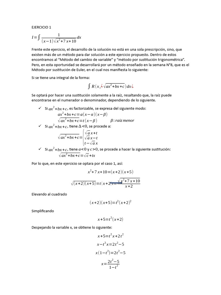Métodos de Integración: Euler y Trigonométrico | PDF | Integral ...