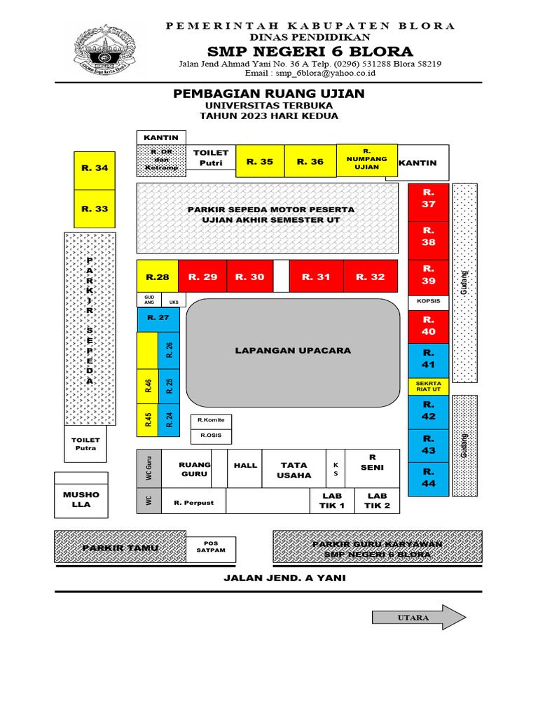 Denah Pembagian Ruang Ujian Ut 2023 Hari Kedua Di SMP 6 | PDF