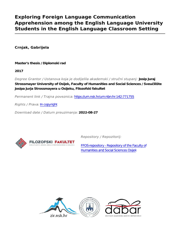 Exploring Foreign Language Communication Apprehension Among The English Language University ...