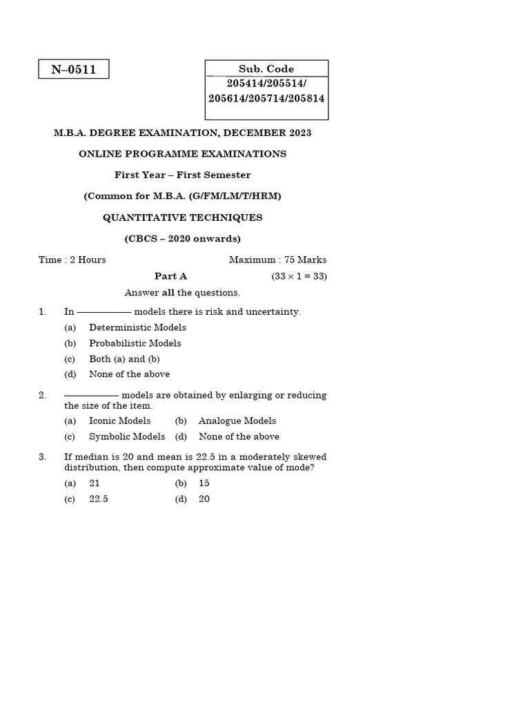 Sub. Code 205414/205514/ 205614/205714/205814 | PDF | Probability Distribution | Mathematical ...