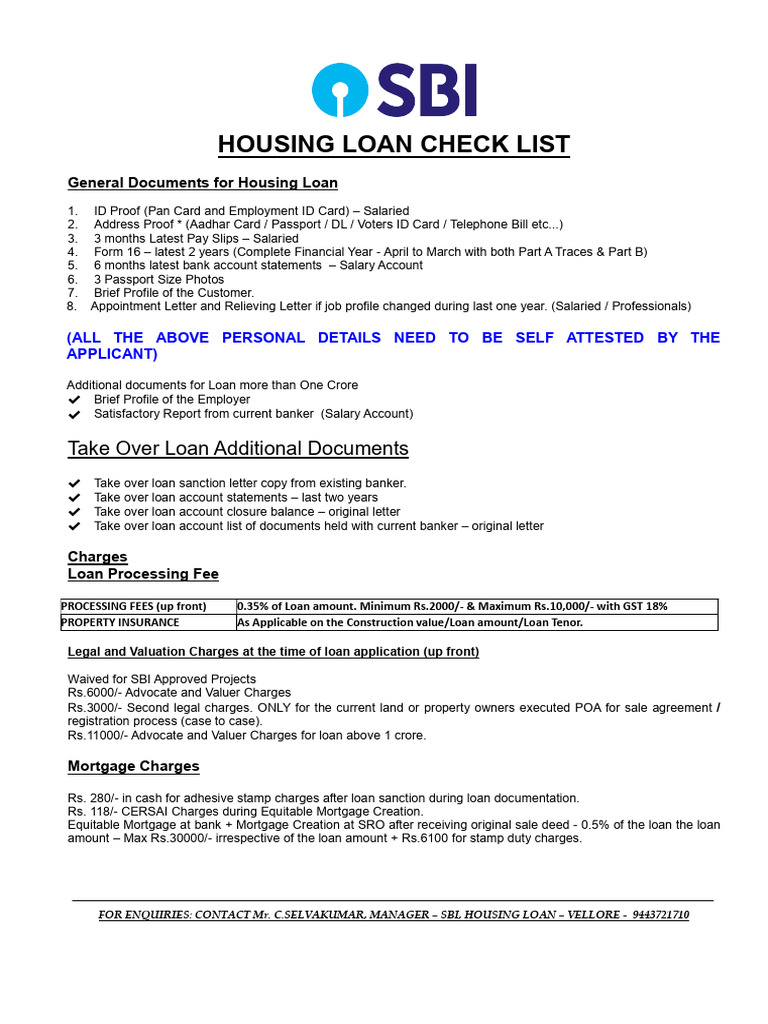 Home Loan Checklist For Salary Class | PDF | Banks | Loans
