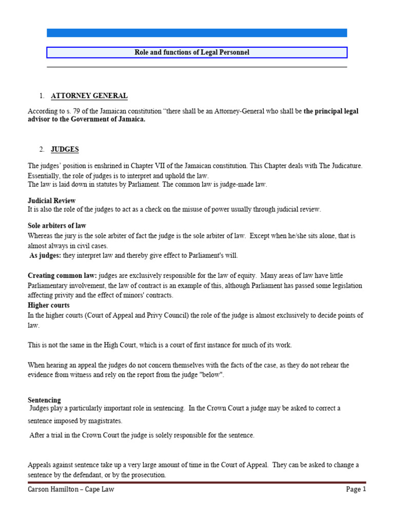 Role and Functions of Legal Personnel | PDF | Prosecutor | Presumption ...