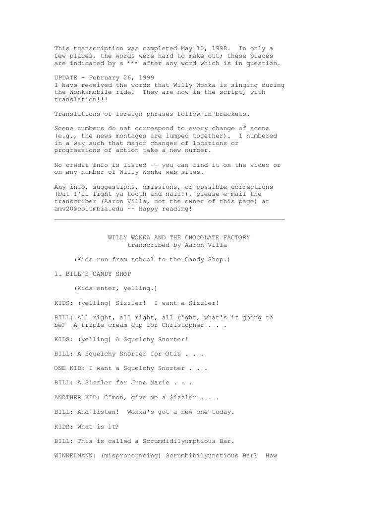 Document Transcription and Translation of the Film Script for "Willy ...