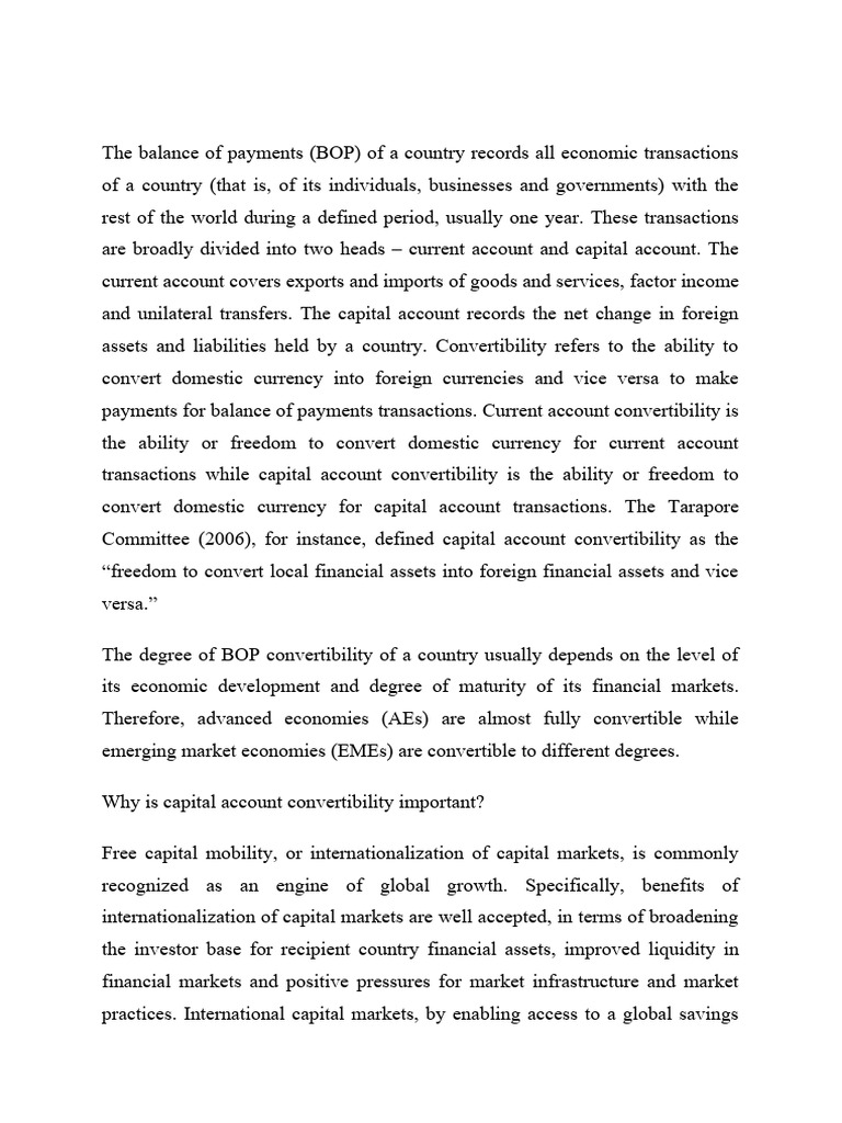 Current and Capital Account Convertibility-The Balance of Payments ...
