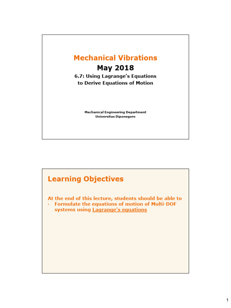 Lagrange's Equations in Motion | PDF | Lagrangian Mechanics ...