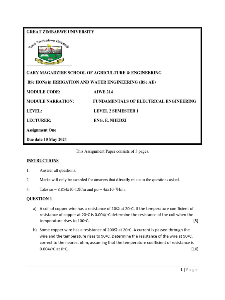 Ass 1 Aiwe 214 Fee Question Paper | PDF | Electrical Resistance And Conductance | Resistor