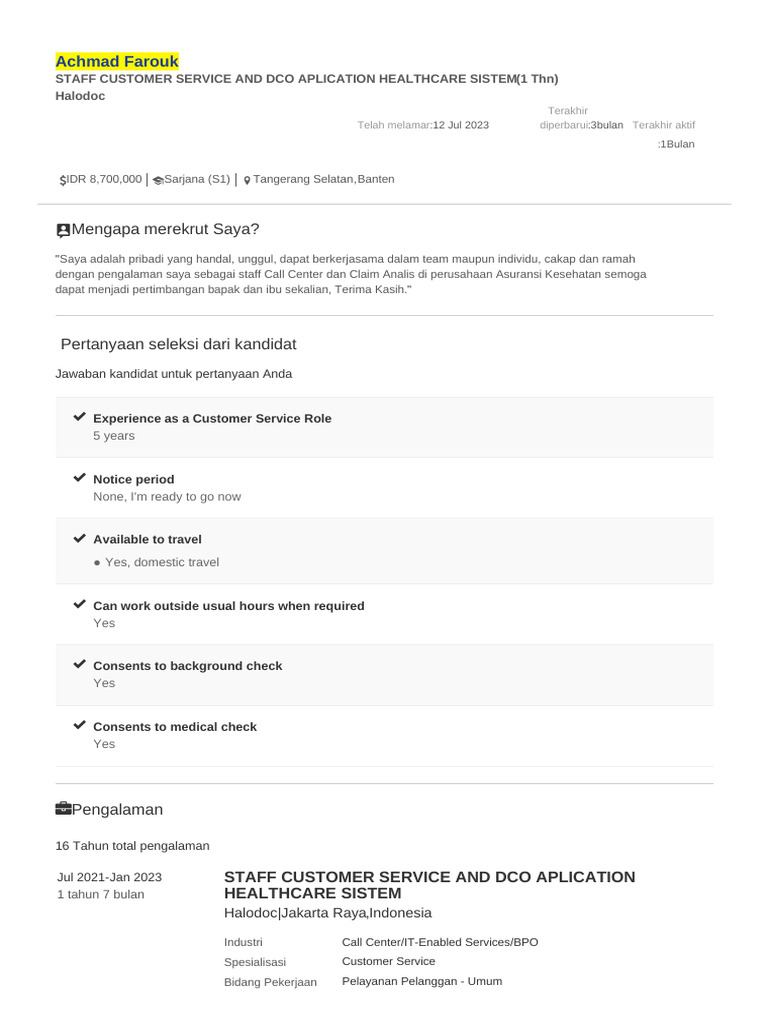 CV Achmad Farouk | PDF