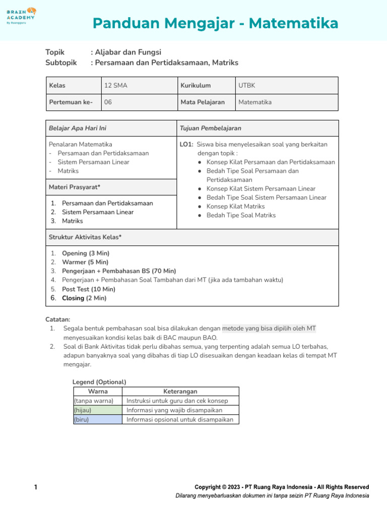 Pertemuan 06 - Persamaan Dan Pertidaksamaan, Matriks | PDF
