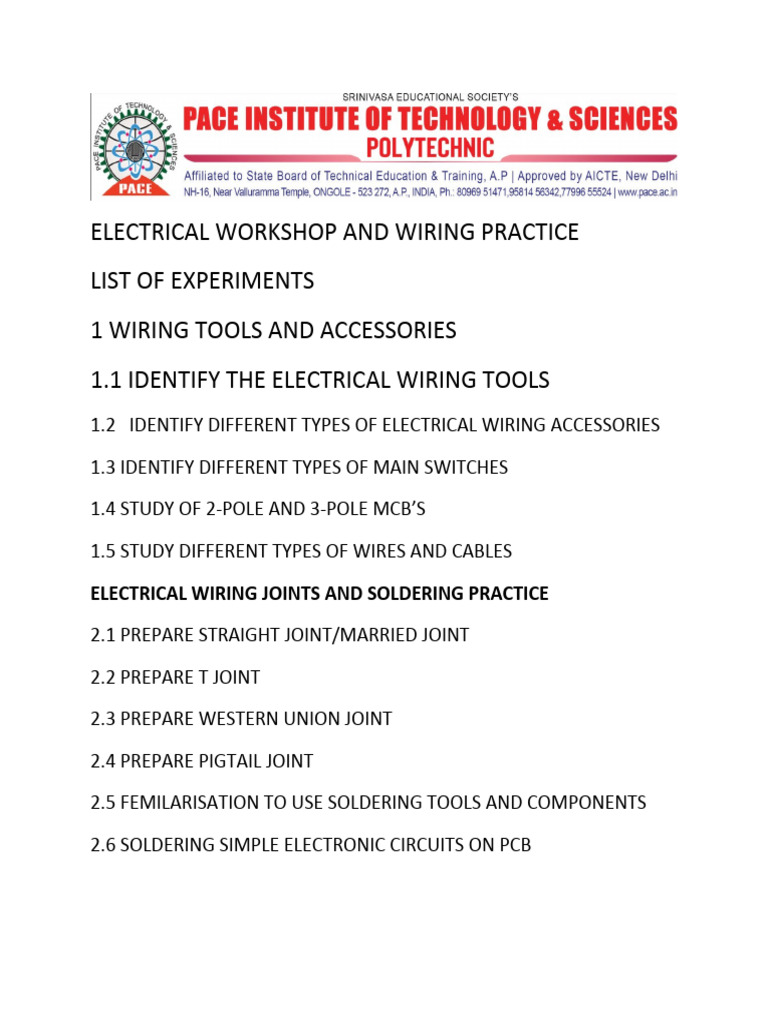 Electrical Workshop and Wiring Practice | PDF | Electrical Wiring | Switch