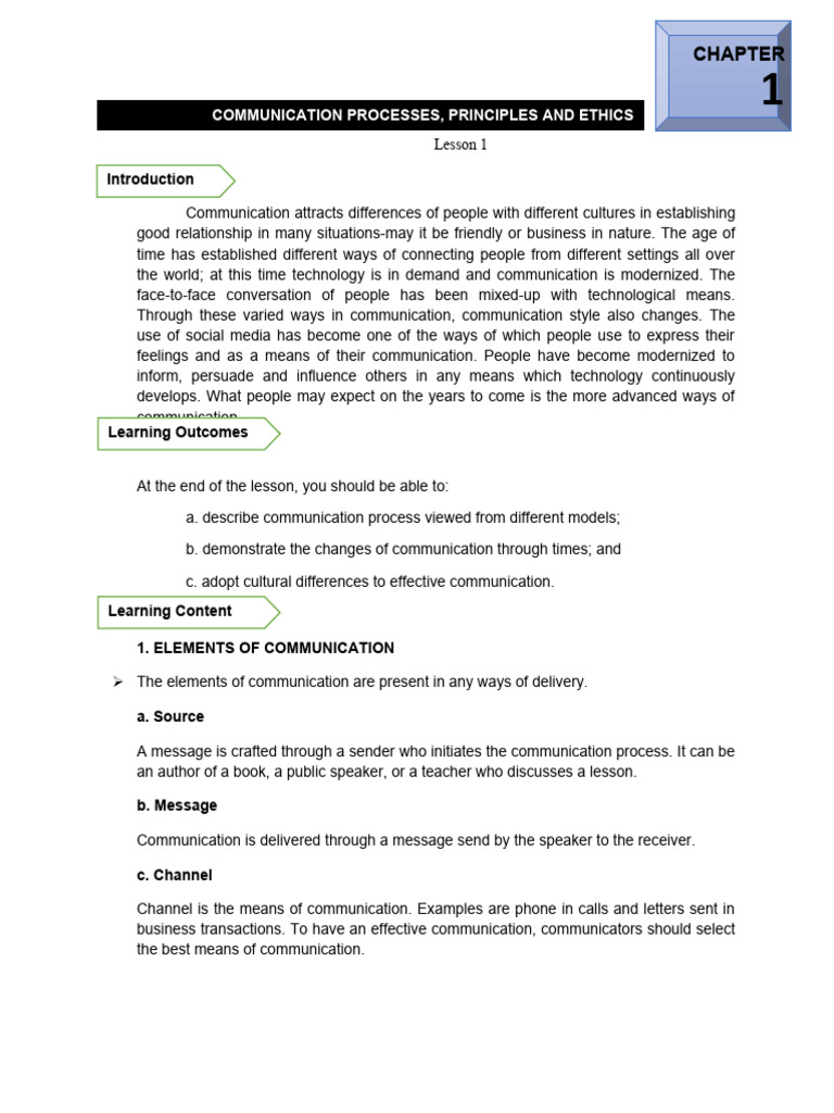 Chapter 1 Lesson 1 Elements and Models of Communication Lecture Module | Download Free PDF ...