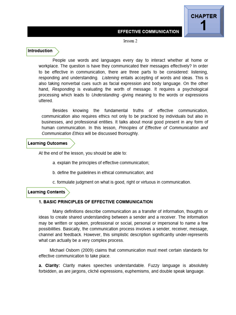 Chapter 1 Lesson 2 Effective Communication Lecture Module | PDF ...