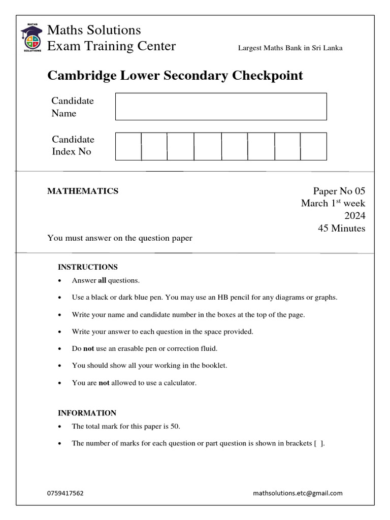 Paper No 05 Cambridge Lower Secondary Checkpoint | PDF | Significant ...