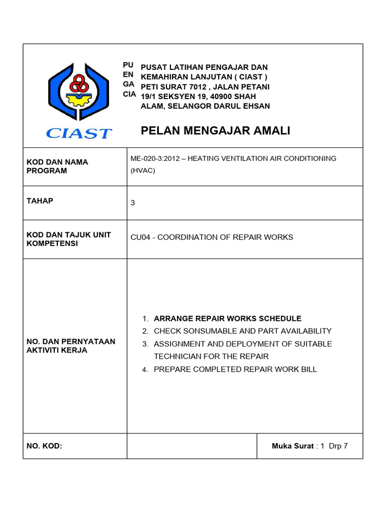 Contoh Format Pelan Mengajar Amali | PDF | Karier & Perkembangan