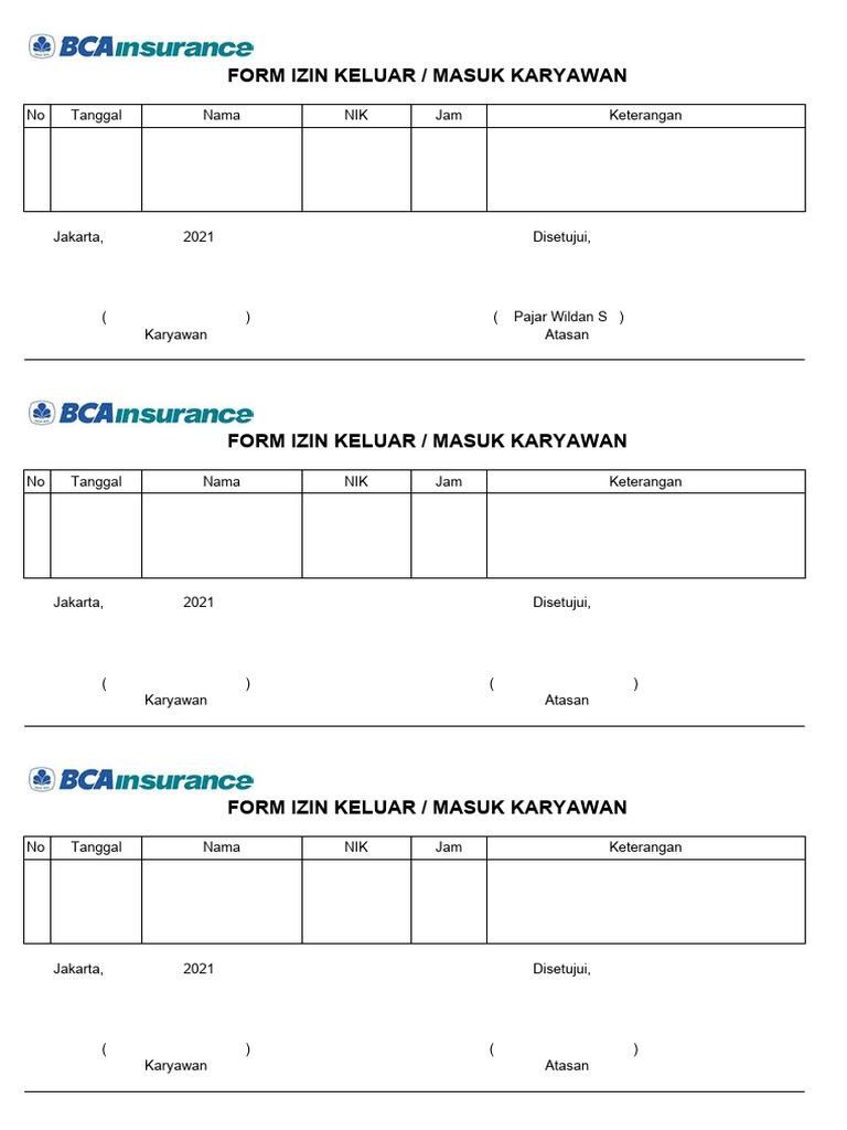 Form Izin Dan Izin Keluar Kantor | PDF