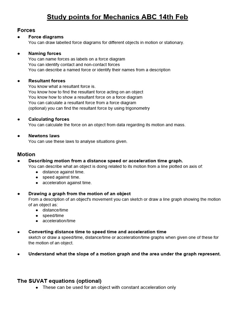 Study Points For Mechanics | PDF | Force | Momentum