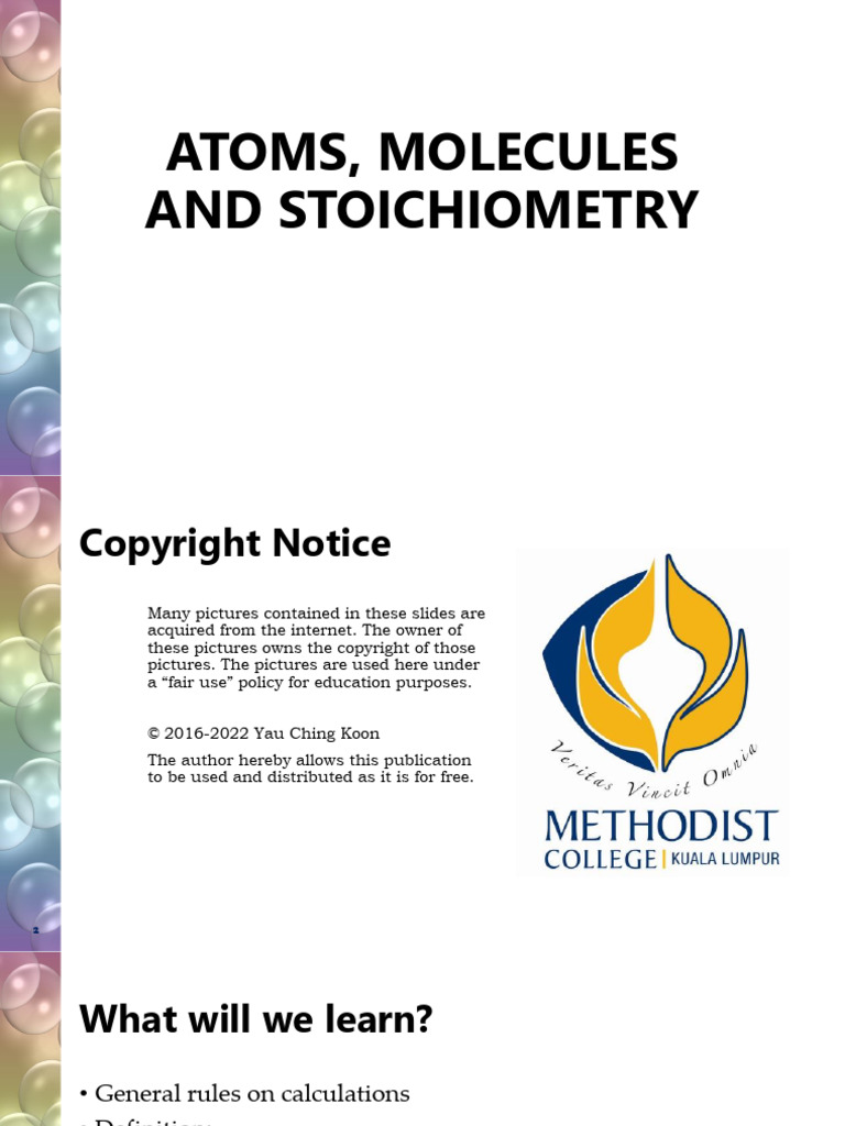 02 Atoms, Molecules and Stoichiometry | PDF | Mole (Unit) | Molecules